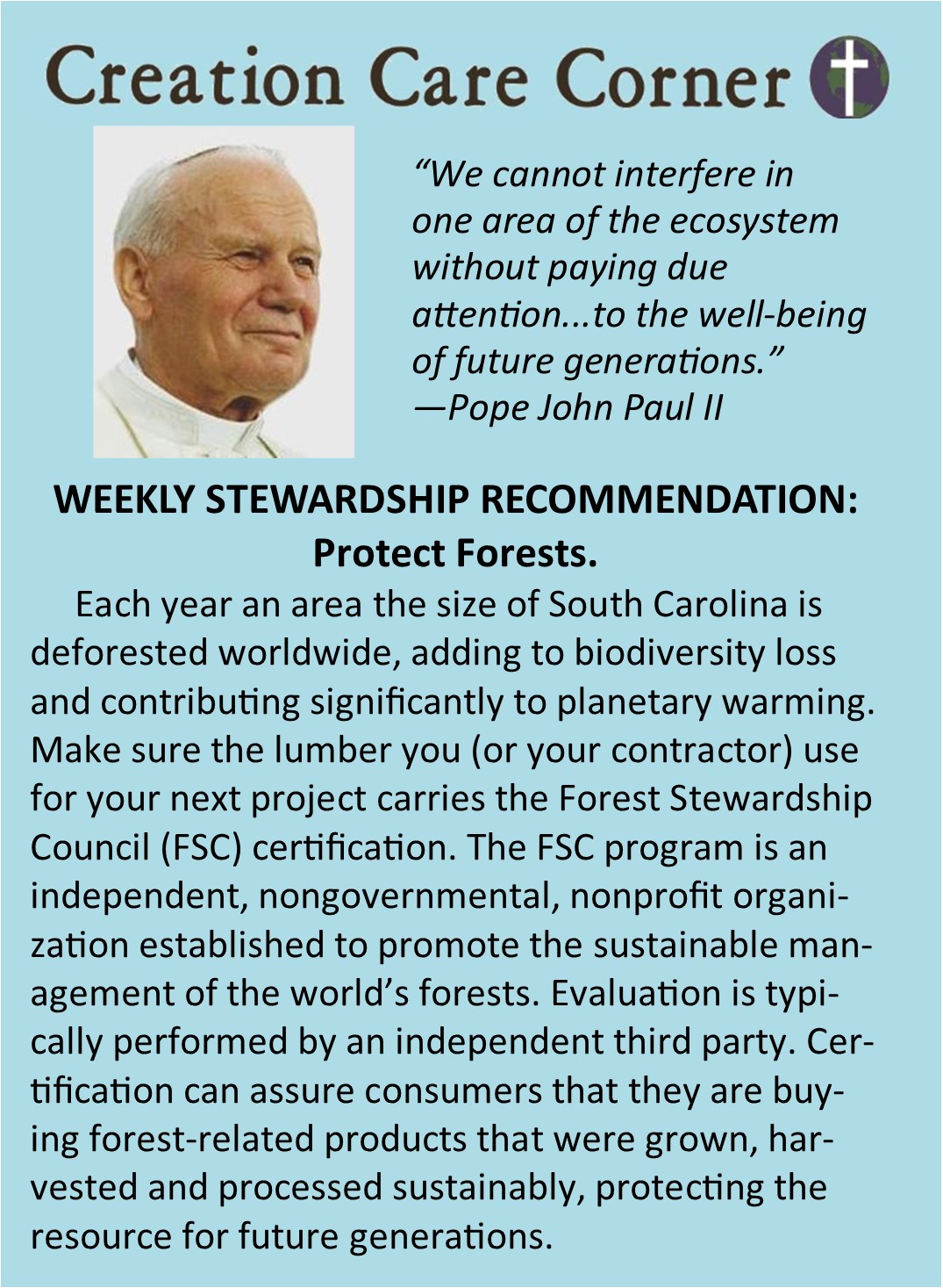 Care for God’s Creation – St. Theresa Catholic Church